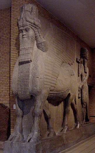 Winged human-headed bull - guardian to temple at Khorsabad | Pics4Learning