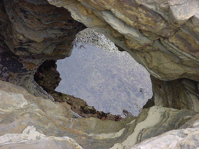 View down a natural chimney into a tide pool | Pics4Learning
