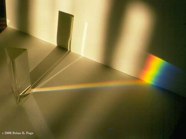 A Glass Prism Spliting Sunlight Into Its Component Spectrum Colors 
